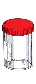 STERILE. Sterile polypropylene container with screw cap. Labelled ...